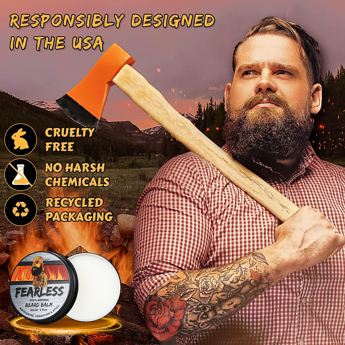 Claev Beard Balm (2 oz), 100% Top-Grade Natural Beard Conditioning & Styling Balm, Designed for Rugged, Active, or Outdoorsy Men, Includes Shea Butter, Vegan Beeswax, Cedarwood Oil, is a US Company