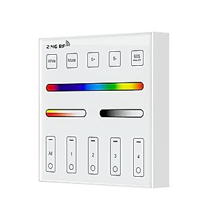 BTF-LIGHTING WR01RF Wireless 2.4G RF 4 Zones RGB RGBW RGBCCT Wall Mounted Smart Panel Remote Powered by 2XAAA Batteries 3V Work with WB5 LM052 LM053 C03RF C04RF C05RF C03W C04W C05W Controller