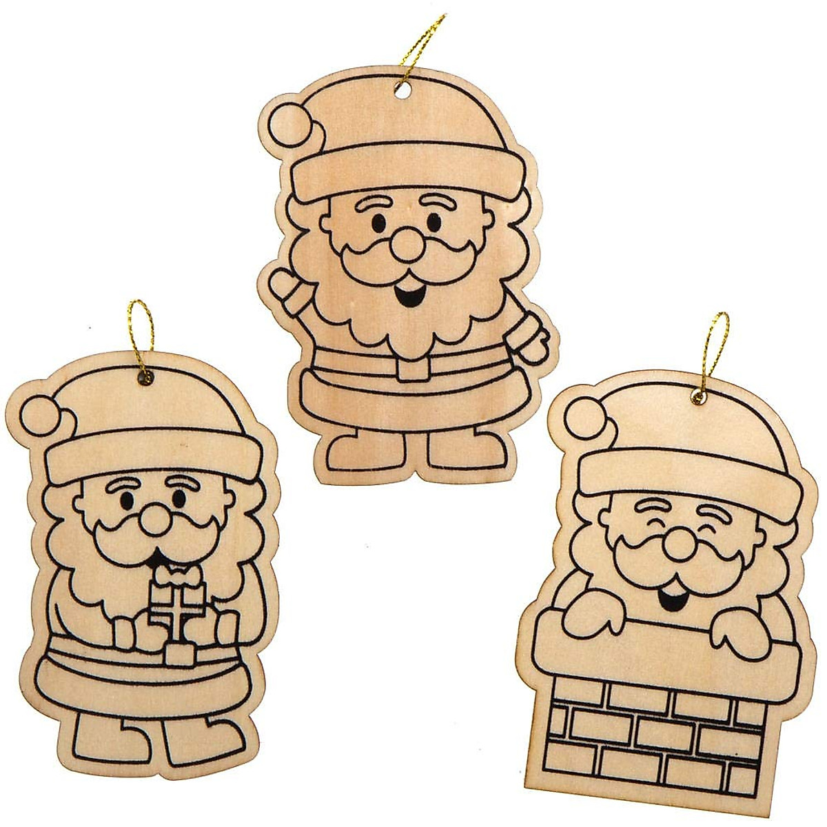 Baker Ross AX420 Jolly Santa Wooden Decorations - Pack of 12, Christmas Decorations for Kids to Decorate and Display, Ideal Kids Arts and Crafts Project