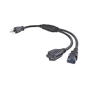 C2G Legrand Power Cord with 1 to 2 Power Splitter, 16 AWG Power Cord, Black Power Squid, 1.5 Foot Power Cord Extension and Splitter, 1 Count, C2G 29810