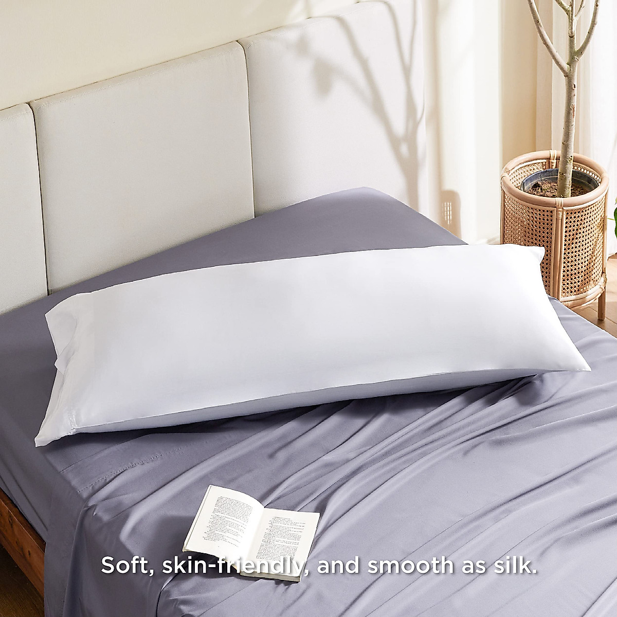 Bedsure Body Pillow Cover - White Long Cooling Pillow Cases, 100% Rayon Derived from Bamboo, Soft & Breathable Body Pillowcase with Envelope Closure, Gifts for Women or Men, 1 Pack, 20x54 Inches