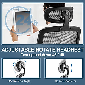 Ergonomic Mesh Office Chair for Tall People, High Back Mesh Chair with Adjustable Flip Up Armrest & 2D Headrest &, 135°Tilt Function, Mesh Seat, Swivel Executive Task Chair for Home 350lb