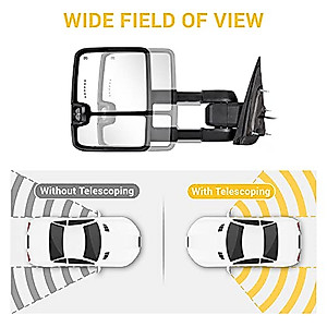 Towing Mirrors Compatible with 2014 2015 2016 2017 2018 Chevy Silverado GMC Sierra 1500 2500 HD 3500 HD with Power Glass LED Arrow Turn Signal Backup Lamp Running Light Heated Extendable Pair Set