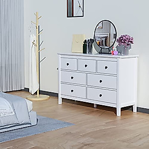 CARPETNAL White Dresser, Modern Dresser for Bedroom, 7 Drawer Dresser with Wide Drawer and Metal Handles