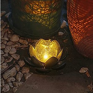 Decorman Solar Garden Lights Outdoor, Crackle Globe Glass Lotus Decoration, Waterproof Metal LED Flower Lights for Yard, Patio, Lawn, Pathway, Tabletop (1 Pack, Black)