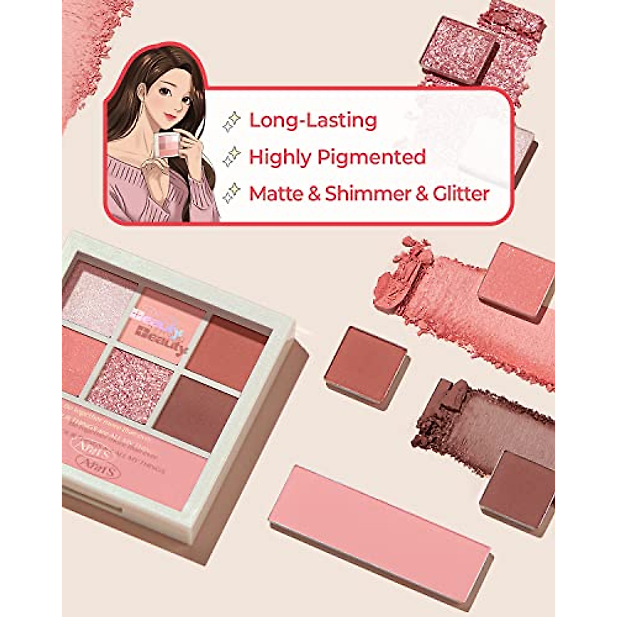 AMTS x True Beauty Edition - Some Love EyeShadow Makeup Palette | Matte Shimmer Metallic, Long Lasting, Cheek blush, All My Things, K Beauty, Pink Gold makeup