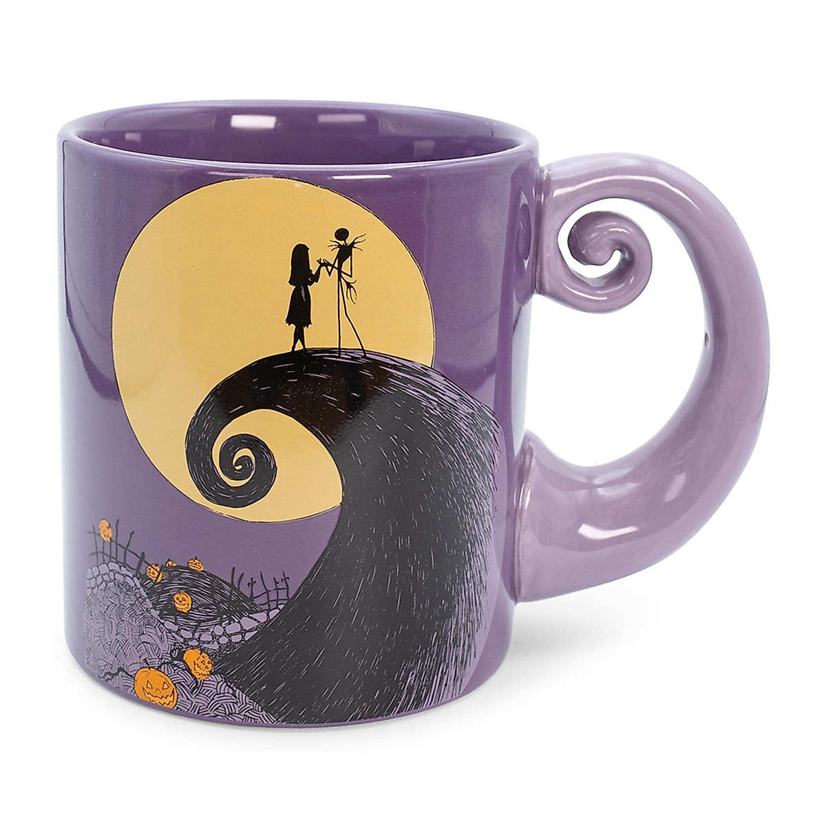 Disney The Nightmare Before Christmas Jack & Sally Spiral Handle Ceramic Mug | BPA-Free Large Coffee Cup For Beverages, Home & Kitchen Essentials | Halloween Gifts and Collectibles | Holds 20 Ounces