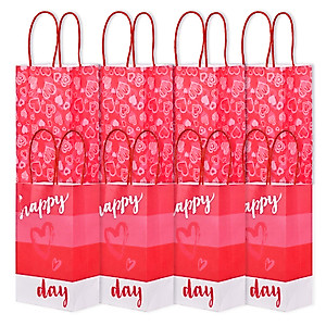 Gatherfun Hot Pink Heart Love Kraft Paper Gift Bags with handles for Valentine's Day, Weddings, Engagements, Anniversaries, Bridal Showers, Birthday Party 2 Designs, 24 Pack, 5.5X3.2X9inch