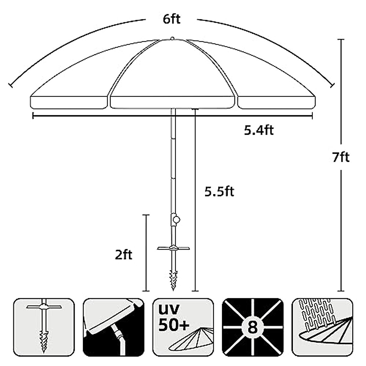 AMMSUN 6ft Folded PortableTravel Beach Umbrella with Sand Anchor, Tilt and Air vent UPF 50+UV Protection fit in suitcase Portable Compact Foldable beach umbrella for Patio Garden Beach Pool Backyard Sky blue