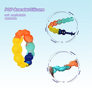 Flyingseeds 6 Packs Push Pop Fidget Bracelet Fidget Toys for Kids & Adults, Anxiety Stress Relief Finger Press Bracelet Multicolor Wristband, Durable and Adjustable Hand Toy for Party Favors