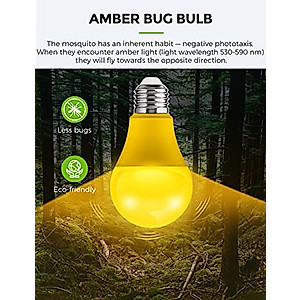 LOHAS Yellow LED Bug Light Bulbs Outdoor, A19 9W Bug Lights for Outside, 60W Equivalent, 2000K Amber Porch Light Bulb, Non-Attracting, E26 Base, Not-Dimmable, Ideal for Patio, Deck, Backyard, 2 Pack