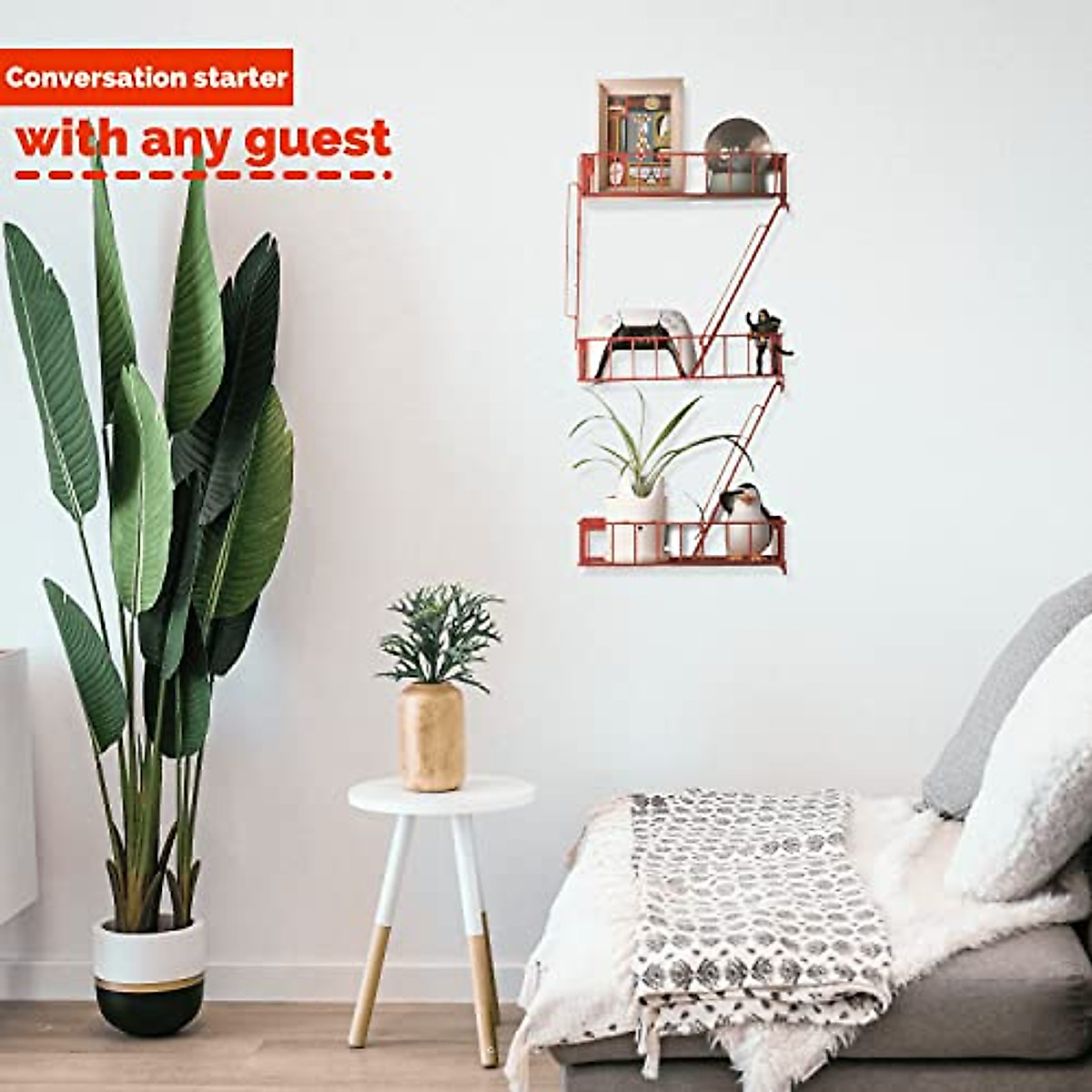 KOTIJOKI Fire Escape Wall Shelf - New York Metal Decorative Shelf with Screwdriver & Screws, Rustic Wall Shelves for Bedroom, Home Décor, Action Figure Display (3-Tier Red Floating Shelves)