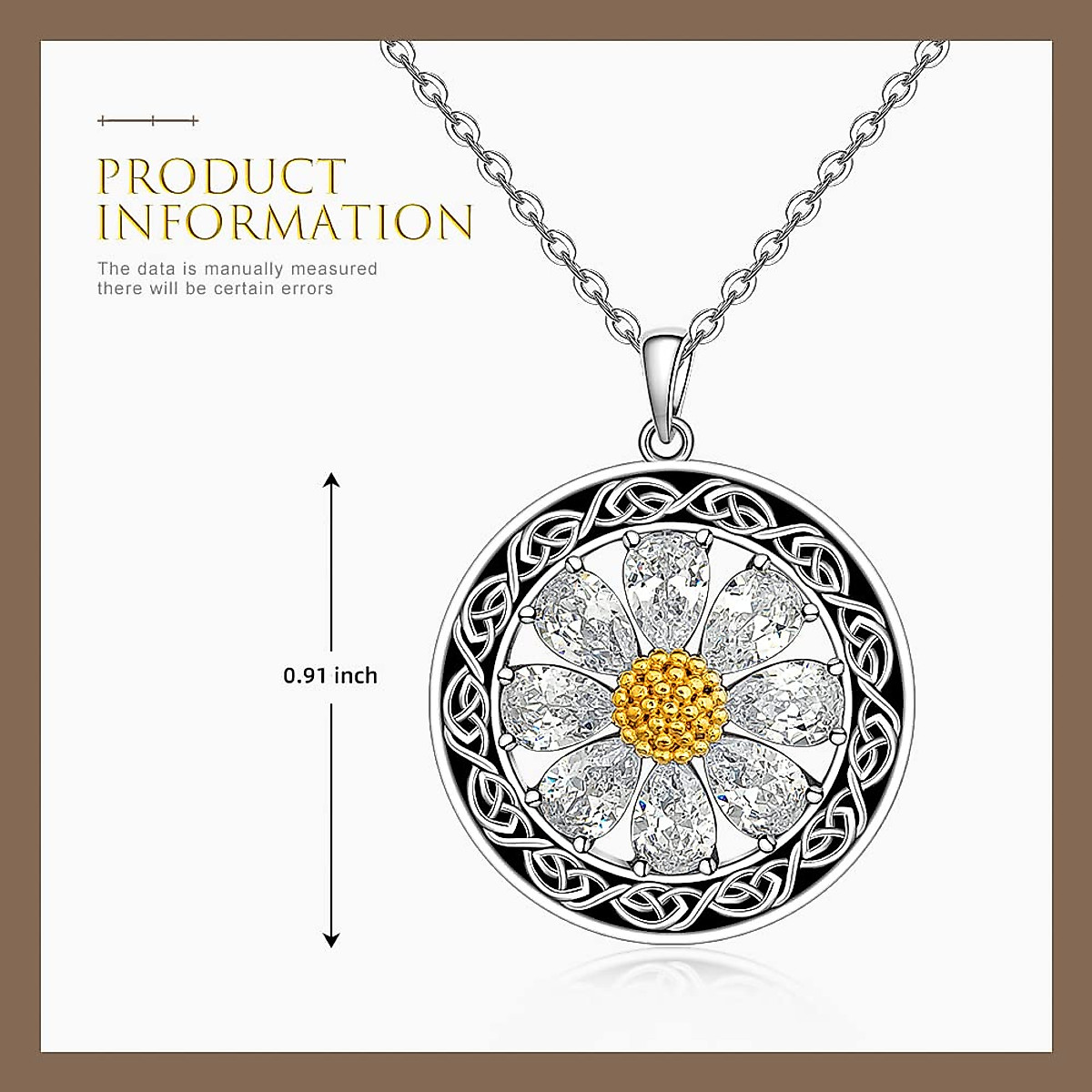Talonior Daisy Necklace for Women Sterling Silver Celtic Knot Birth Flower Sunflower Necklace Pendant Cubic Zirconia Sunshine Daisy Jewelry Gifts