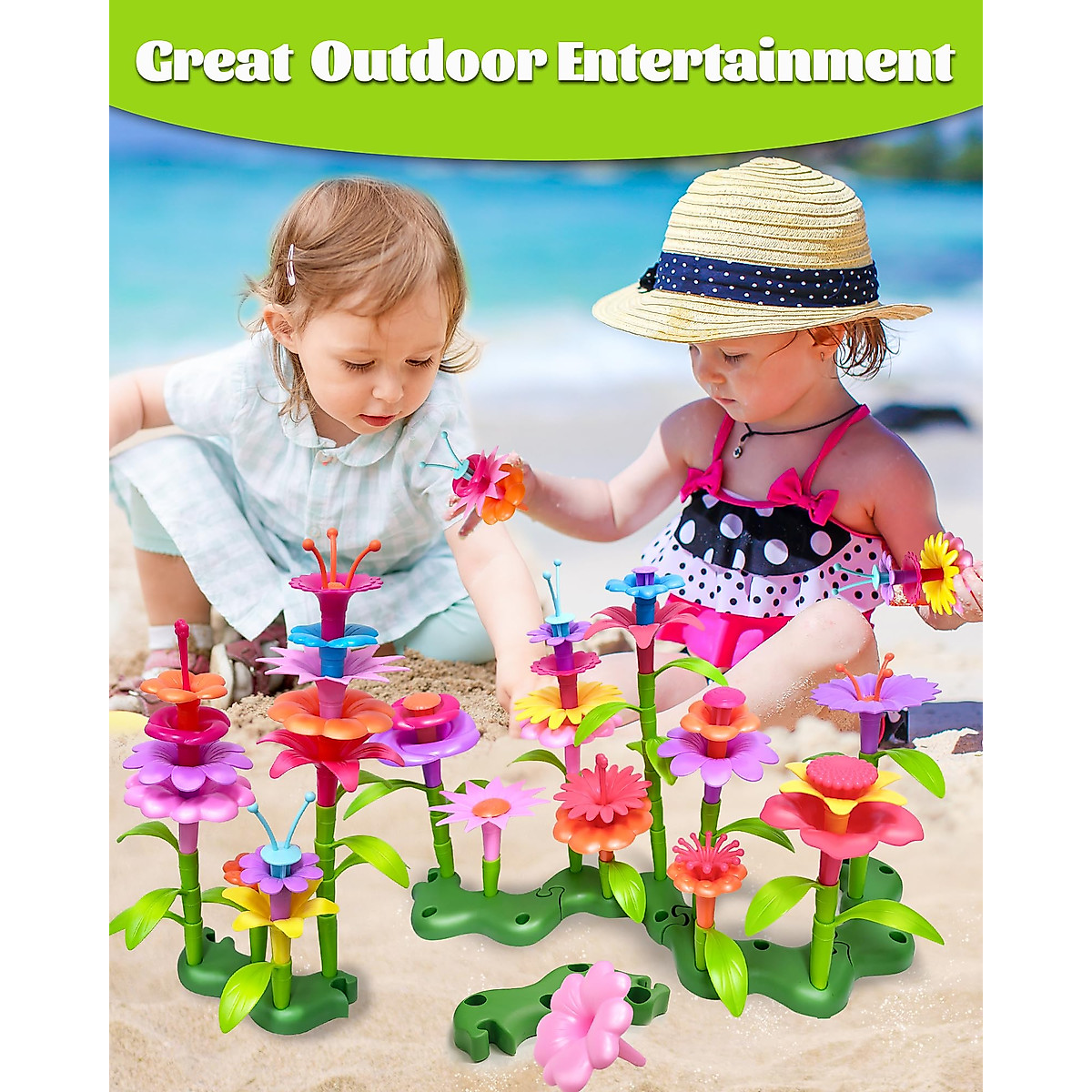 Gojmzo Toys Gifts for 2 3 4 5 Year Old Girl, 52 PCS Flower Garden Building Toys, Toddler Girl Toys 2-3, Christmas Toys Gifts for Kids Girls Age 2-4 3-5