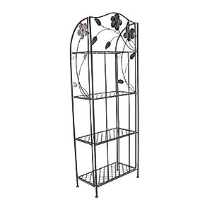 Deco 79 Metal Floral Indoor Outdoor Tall Folding 4 Shelf Bakers Rack, 25" x 12" x 68", Black