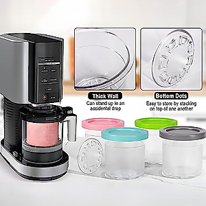 Replacement Pints Container with Silicone Lid for Ninja Pints and Lids, Compatible with NC299AMZ & NC300s Series Ice Cream Makers, 4 Pack 16oz Pint Containers Replacement with Leak Proof Lids, Bpa Free (4PCS)