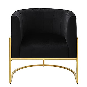 24KF Upholstered Living Room Chairs Modern Black Textured Velvet Accent Chair with Golden Metal Stand-Black