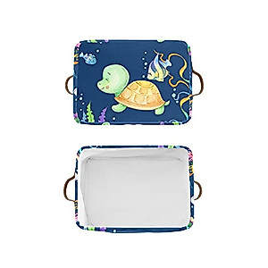 SunFancy Underwater Sea Creature Turtle Personalized Storage Bins Box Baskets with Handle Cubes Clothes Basket Box for Women Christmas Office Holiday 1 Pack