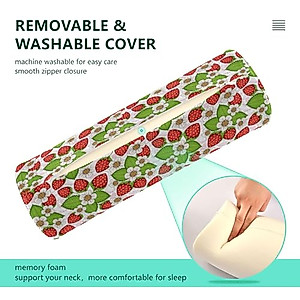 xigua Cute Strawberry Neck Roll Pillow for Neck Relief with Removable Washable Cover - Memory Foam Round Cylinder Bolster, Ergonomically Designed for Head, Neck, Back, and Legs