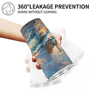 KIOWEIR Beautiful Seaside Lighthouse Stainless Steel Tumbler 20oz With Lid And Straw, Insulated Tumblers Coffee Cup, Travel Mug for Ice Drink & Hot Beverage for Women Men Boys Girls