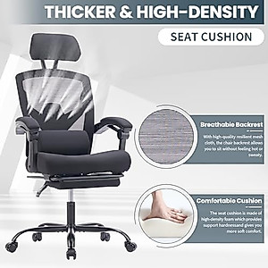 Ergonomic Office Chair with Footrest, Computer Desk Chair for Adults, High Back Mesh Rolling Swivel Reclining Chairs with Wheels Headrest Armrest, Black