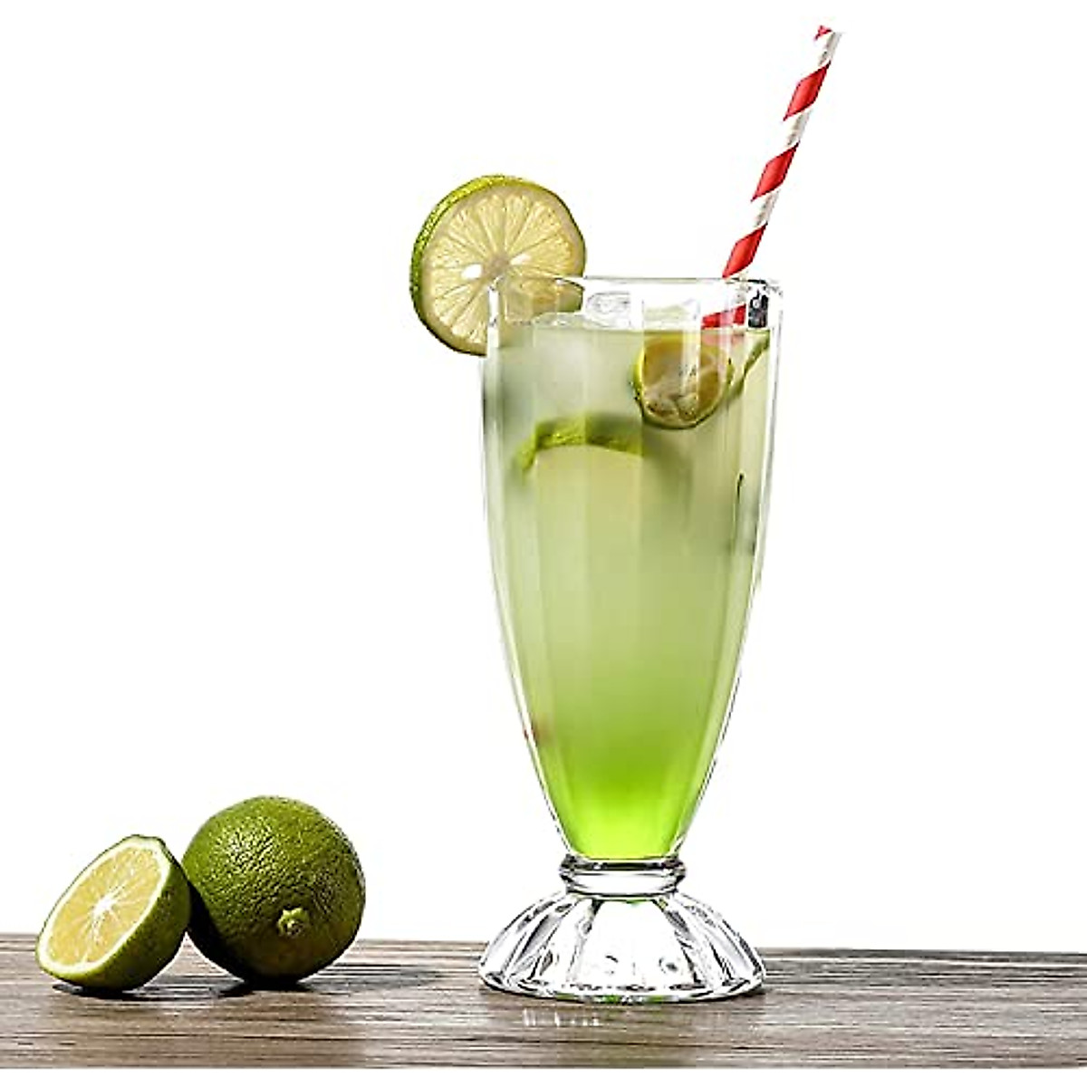 Cedilis 6 Pack Milkshake Glass with 6 Long Metal Spoons,Old Fashioned Soda Glasses, Fountain Classic Glass for Ice Cream, Clear, 12oz