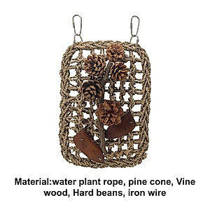 Bird Foraging Wall Toy Parrot Chewing Hanging Hook Toys Woven Climbing Hammock Mat Bird Climbing Net Climbing Cotton Rope Net Hanging Bird Climbing Rope