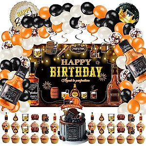 Whiskey Birthday Party Decorations for Men, 110 Pcs Aged to Perfection Party Supplies Balloons Garland Arch Kit for Mens 30th 40th 50th - Backdrop, Cake, and Cupcake Toppers, Latex Balloon, Foil Balloon, Hanging Swirls