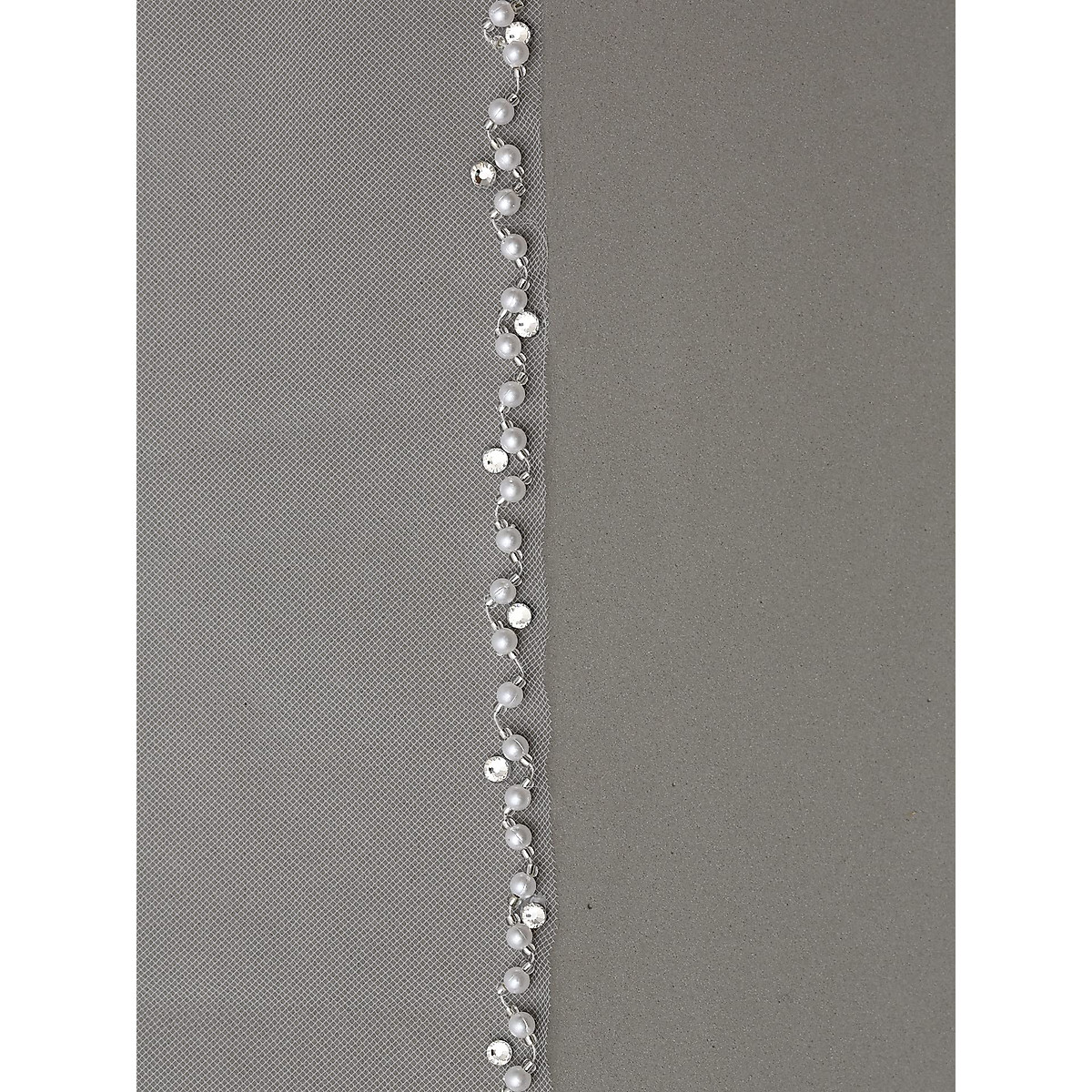 SAMKY 1T 1 Tier Wavy Pearl Crystal Beaded Bridal Wedding Veil - Light Ivory Elbow Length 30" V505