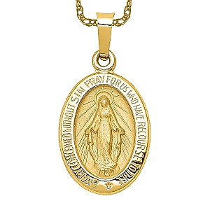 IceCarats 14K Yellow Gold Our Lady of Miraculous Medal Blessed Virgin Mary Necklace Charm Pendant 23mm x 12mm Only