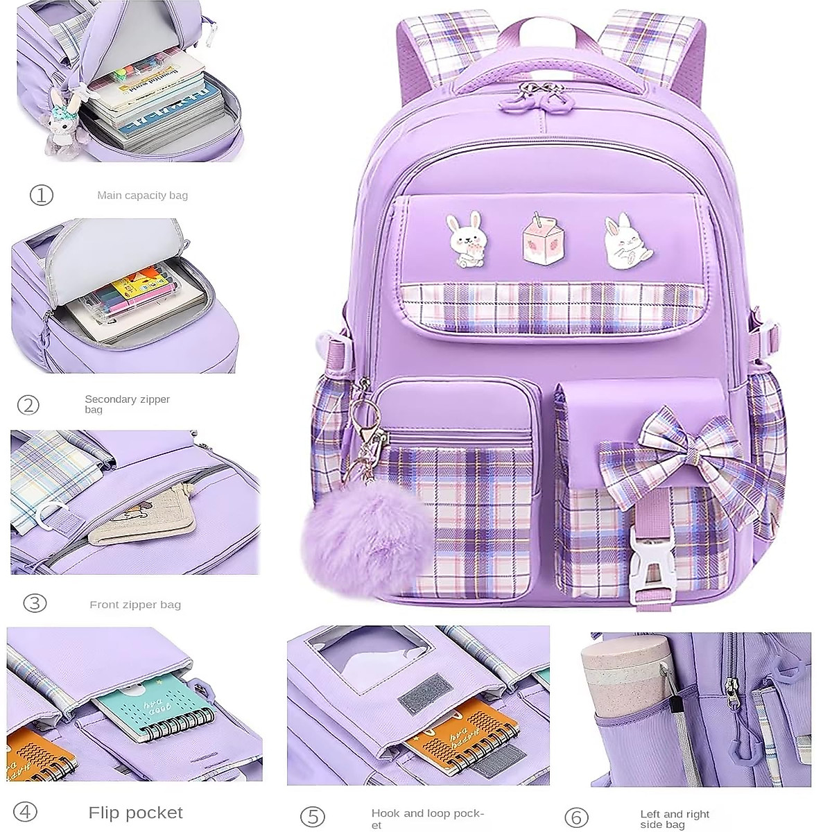 Xdalula Teenage Girls' Backpack Middle School Students Bookbag Outdoor Daypack with USB Charge Port Bookbag for School (black