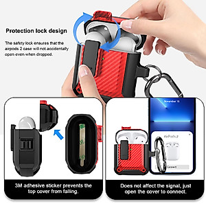 Lopnord Lock Compatible with Apple Airpods Case 2nd Generation, Rugged Case Cover for AirPods 1st with Keychain (Red)