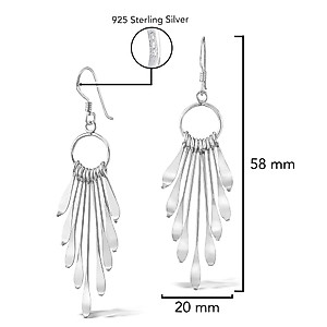 AeraVida Shimmering Fan Statement Sterling Silver Dangle Boho Earrings, 0.79x2.28 in