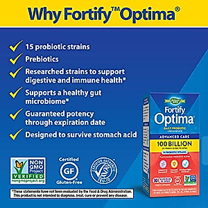 Nature’s Way Fortify Optima Daily Probiotic, 100 Billion, 15 Strains, Digestive & Immune Support*, with Prebiotics, 30 Capsules