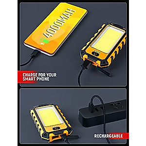 LED Rechargeable Magnetic Work Light 40W 1500Lumens, Hanging Hook 4 Lighting Modes, Job Site Lighting for Car Repairing, Camping, Hunting, and Hurricane (2, Orange)