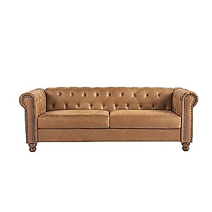 Modern Loveseat Couch Sofa,Classic Traditional Chesterfield Upholstered Accent 3 Seaters Large Sofá Love Seats Futon Couches Furniture with Nailhead Scrolled Arms for Living Room/Small Space