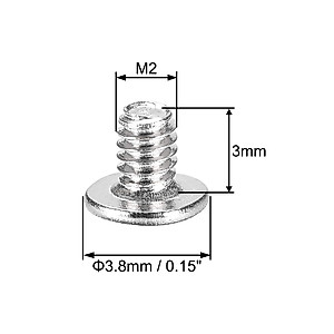 uxcell M2x3mm Phillips Screw Fastener Silver Tone 3.8mm Dia Screw Head for Laptop PC TV Fan Switch 50pcs