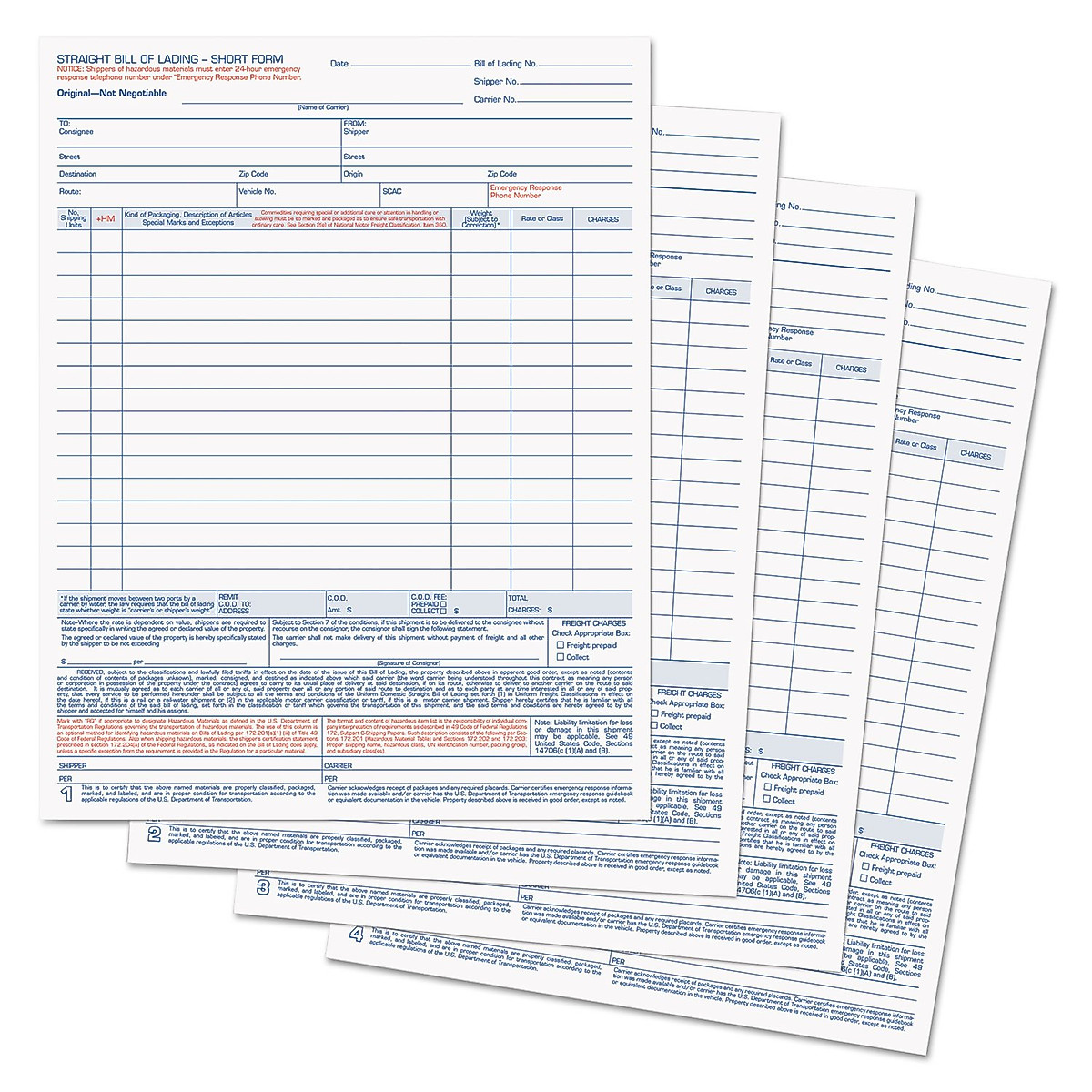 TOPS Bill of Lading 16-Line, Four Part Carbonless Sheet, 50 Sets/50-Pack - 3847