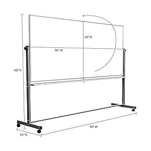 Offex Rolling Reversible Dry Erase 96"W x 40"H Double-Sided Magnetic Whiteboard with Aluminum Frame and Marker Tray - Perfect for School, Classroom, Conference and Presentation