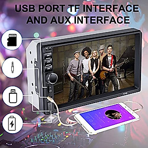 Double Din Car Stereo with Backup Camera, 7 Inch Touchscreen Car Radio Bluetooth Support Mirror Link, Hands Free Call/FM/TF/USB/EQ/Aux, Multimedia Car Audio with Steering Wheel Remote/Fast Charging