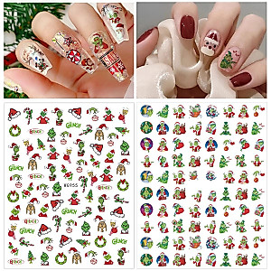 10 Sheets 3D Christmas Nail Art Stickers Self-Adhesive Winter Nail Art Supplies Winter Snowflake Nail Decals Elk Santa Claus Nail Design Stickers for Women Xmas Nail Decoration Charms