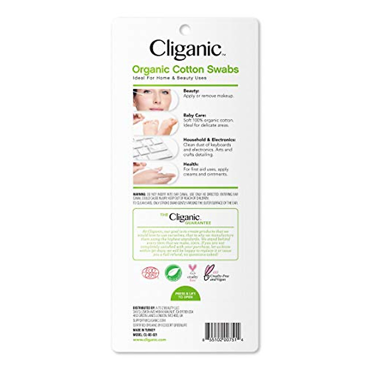 Cliganic Organic Cotton Swabs, 500 Count - 100% Pure Natural Cotton, Chlorine-Free Hypoallergenic, Soft, Gentle & Absorbent Buds