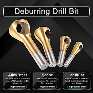 KATUR 4Pcs High Speed Steel Single-End Countersink, Deburring Drill Bit Set for Metal, 90 Degree Point Angle, 6/8/10/12mm Round Shank, 2-5, 5-10, 10-15, 15-20mm 4 Sizes Head Diameter(Gold)