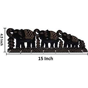 Earthly Home Wooden Key Holder- Triple Elephant Design-Decorative Wooden Wall Organizer for Keys-Wooden Key Holder-Wall Key Holders-Key Hook-Home Decor Item-Key Organizer-Antique Design-Length-14 Inch