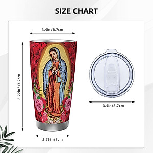 Our Lady Of Guadalupe Christmas Gifts Mexican Flag Virgin Mary Car Cup 20 Oz Stainless Steel Travel Cup - Double Wall Insulated Coffee Mugs With Splash-Proof Travel Mug