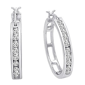 AGS Certified 1Carat TW Real Natural Diamond Round Hoop Earrings in 10K White Gold