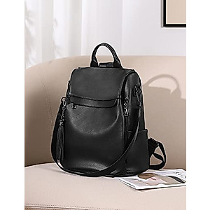 Telena Backpack Purse for Women, PU Leather Anti Theft Travel Backpack Purse Shoulder Bags with Tassel Pure Black
