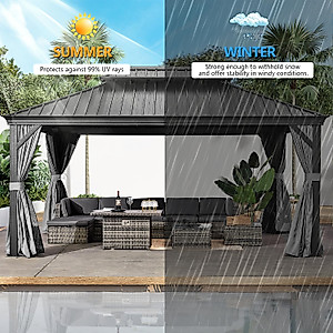 oneinmil 12x16FT Outdoor Gazebo, Heavy Duty Metal Double Roof Hardtop Gazebo with Aluminum Frame and Netting and Curtains for Patios