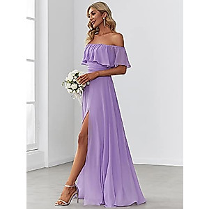 Ever-Pretty Womens Off-Shoulder Long A-line Side Slit Formal Prom Dresses with Sleeves Lavender US12