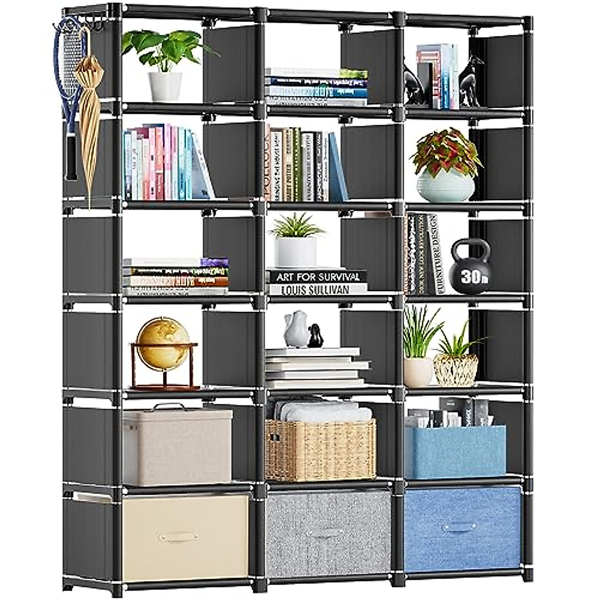 Mavivegue Book Shelf, 18 Cube Storage Organizer, DIY Bookcase, Metal Cube Bookshelf,Tall Book case for Bedroom, Living Room,Office,Closet Storage Organizer, Black Cubicle Storage Rack